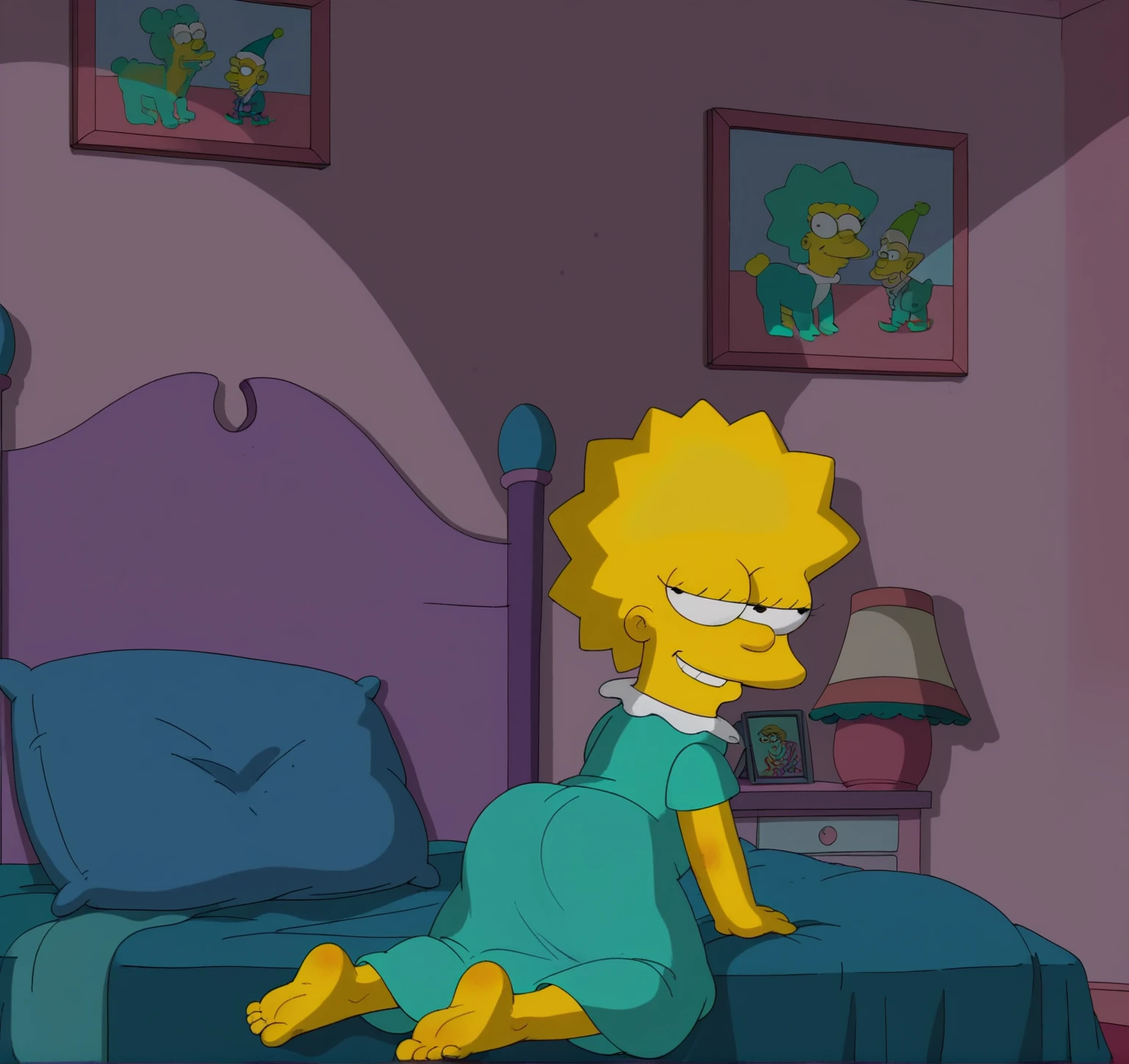 Lisa simpson from the Simpsons, 1girl, yellow skin, black dot eyes - SeaArt AI