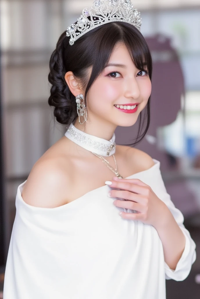 Looking cute as a bride, white bridal dress, bridal gown, tiara - SeaArt AI