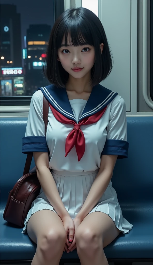 1 Japanese girl、 Night City Background 、Shot on Sony α9、((( realistic ...
