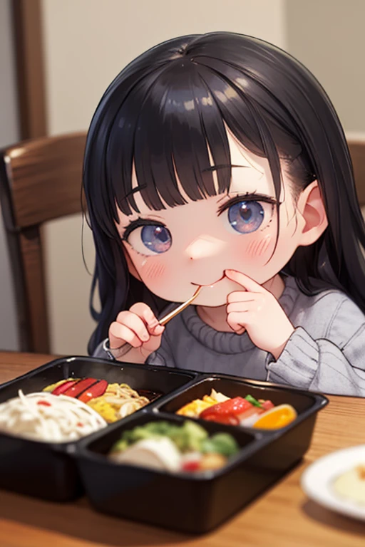 **Prompt:** *"A cute chibi character sitting at a small dining table ...