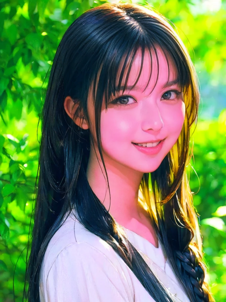 High resolution girl portrait, long black hair, twin-tail hairstyle ...