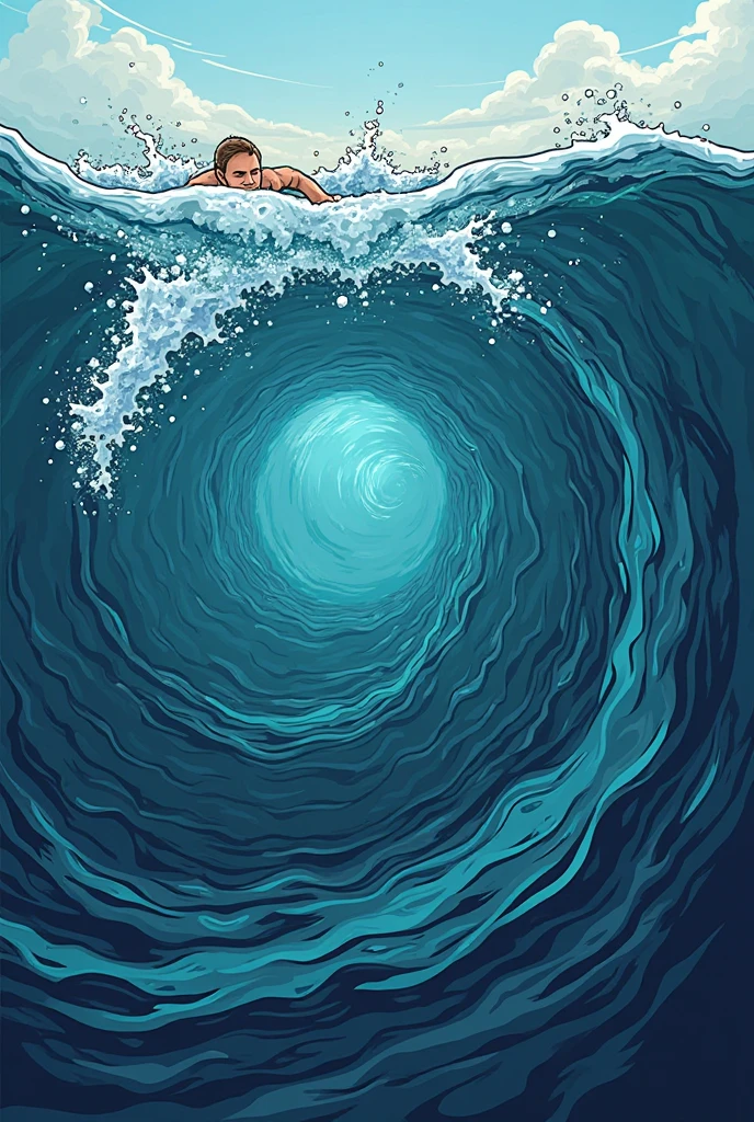 Make it cartoon or easy to draw, A swirling ocean current beneath the ...