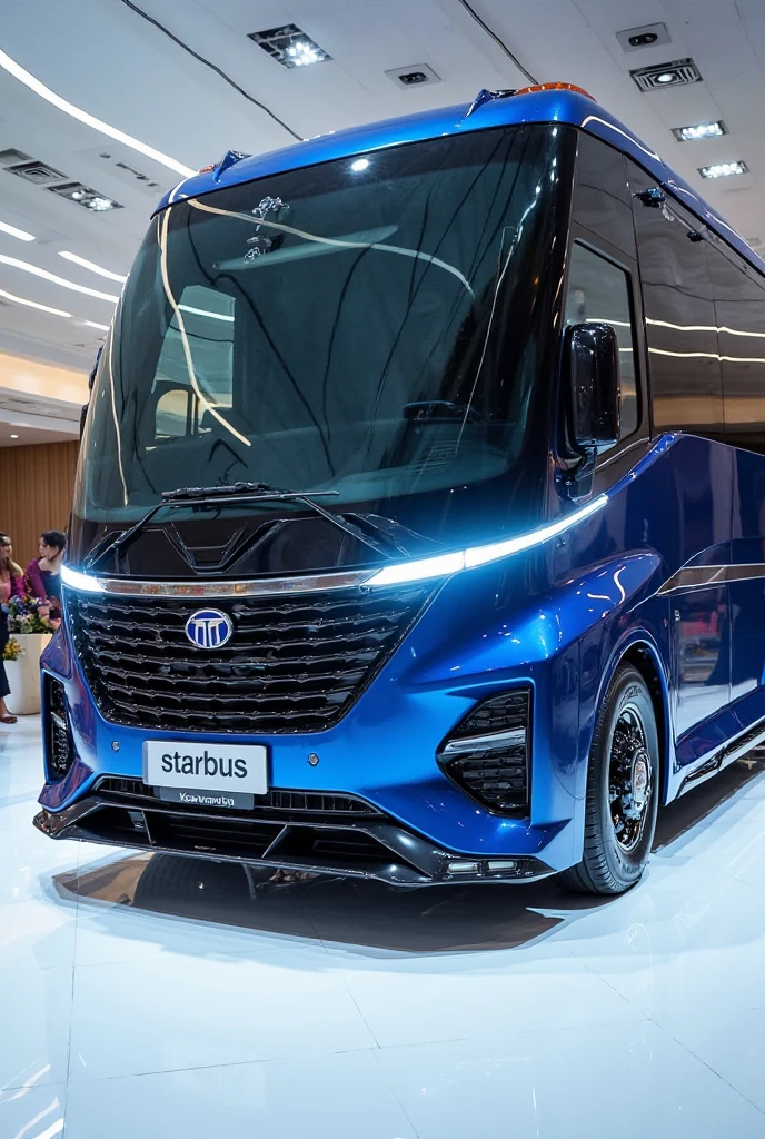 "Close right view of a 2025 Tata starbus motorhome, painted in a shiny ...