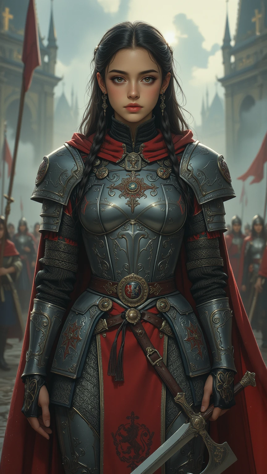 Medieval Style Portraiture，An epic portrait of a brave lady wearing a ...