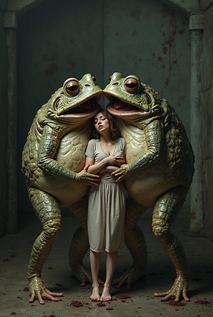 Two toads are banging a woman - SeaArt AI