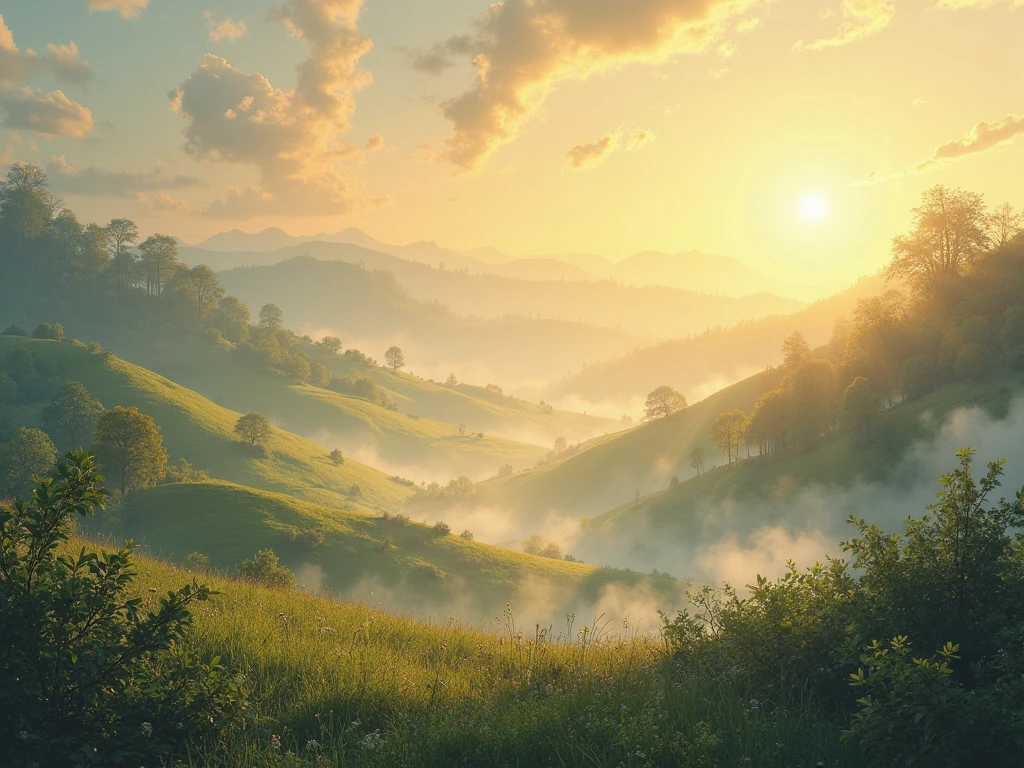 Morning mist,sunlight shining through,Sunlight,the wind - SeaArt AI