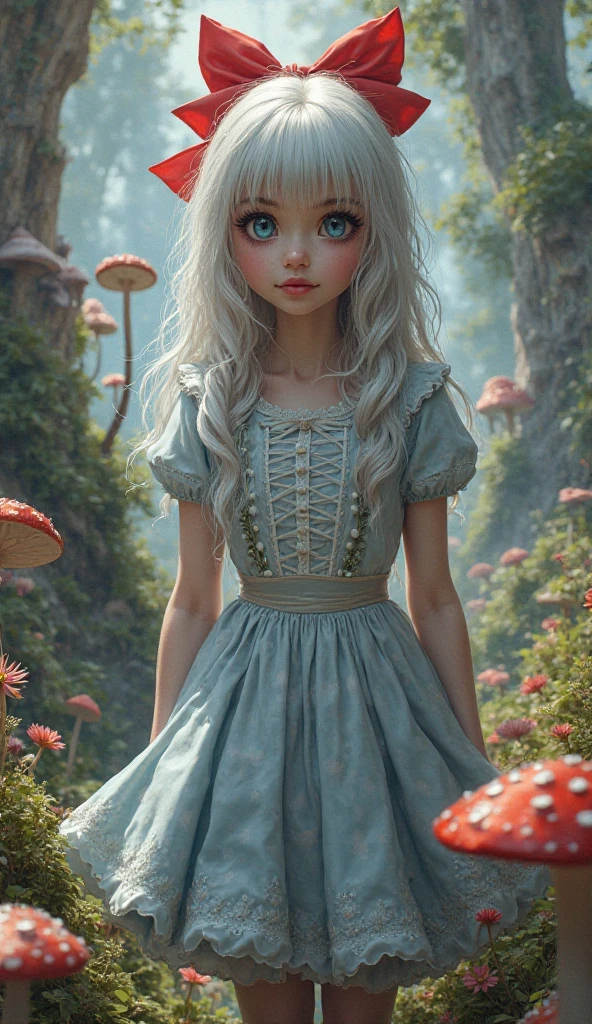 Alice in Wonderland、 Silver Hair、 Red - SeaArt AI