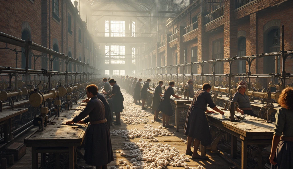 Create a realistic image of garment factories at the beginning of the ...