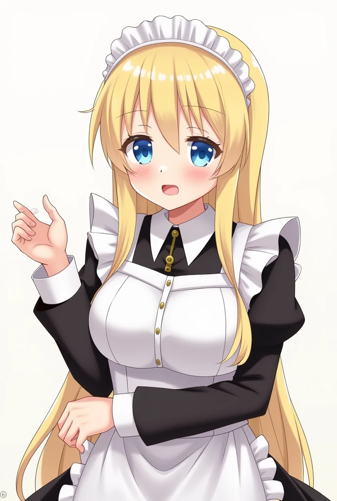 Very long hair, blue eyes, gold, maid head accessory, Maid Outfit ...