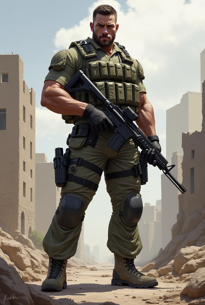 Armed soldier in drawing - SeaArt AI