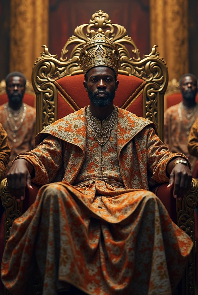 handsome king sitting on his throne with his servant around him ...