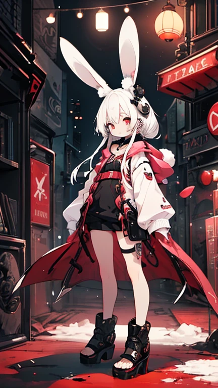 A young albino rabbit beastkin girl with long, silky white hair and ...