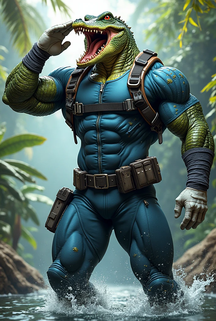 (A rugged beefy extremely muscular bulky snarling crocodile man - SeaArt AI