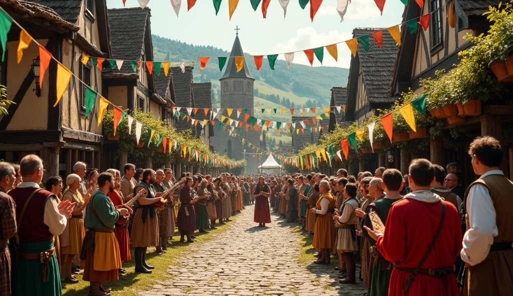 A medieval festival where minstrels sing ballads of Robin Hood A lively ...