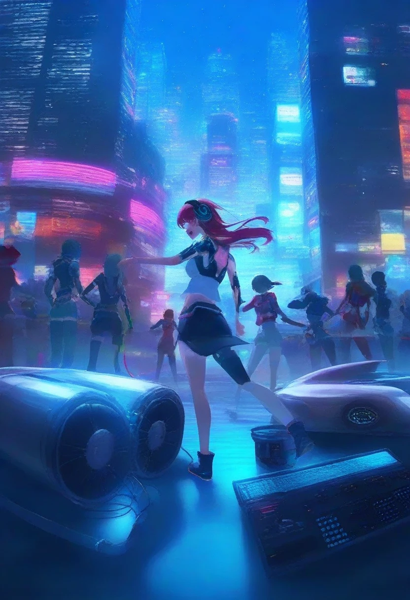 Cyberpunk Style，Three mechanically modified anime girls play electronic ...