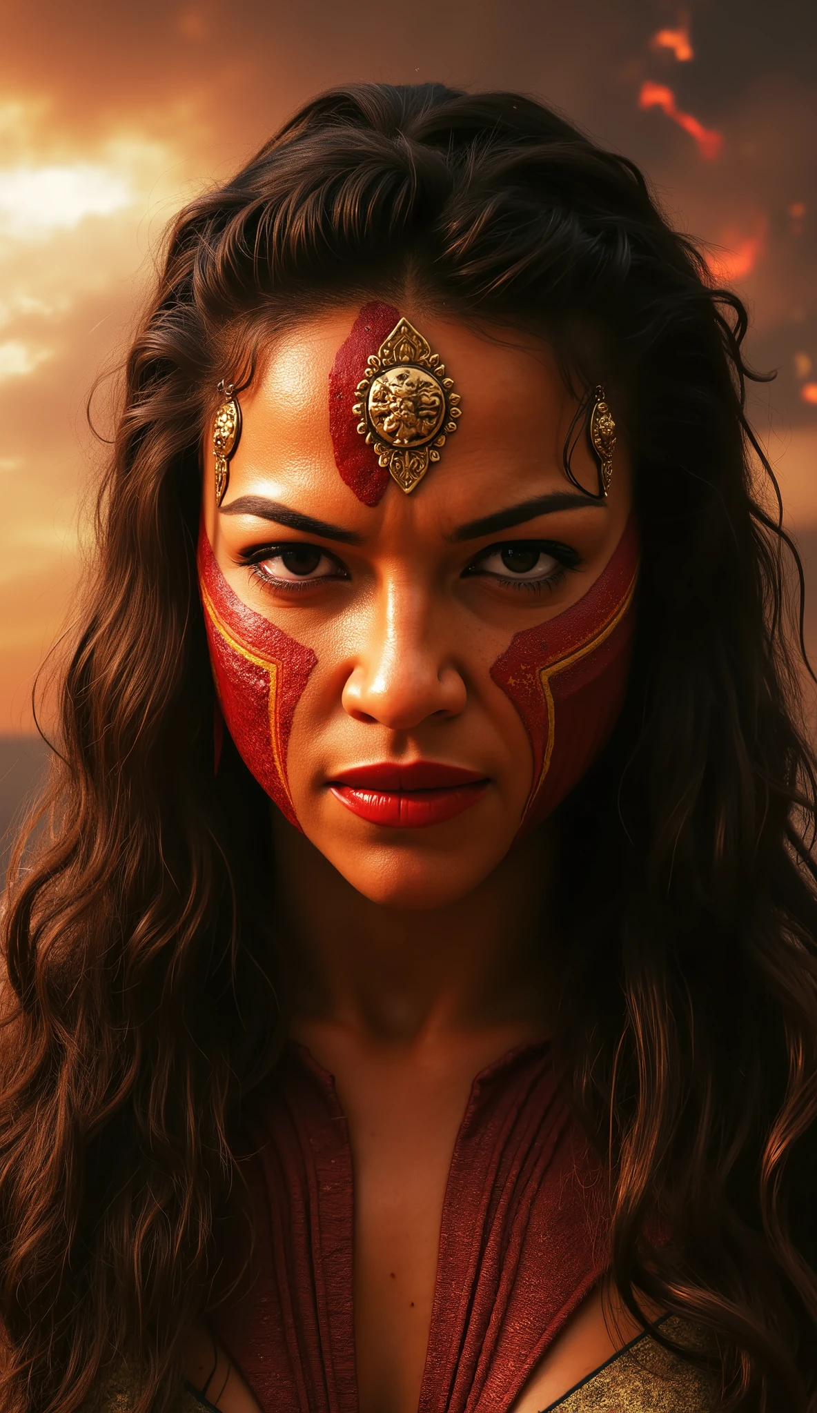 A close up of a woman with a face painted like a warrior - SeaArt AI