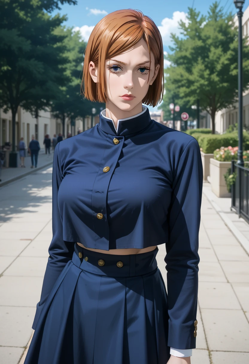 A photo of a beautiful woman with hyper-massive cleavage wearing a dark ...