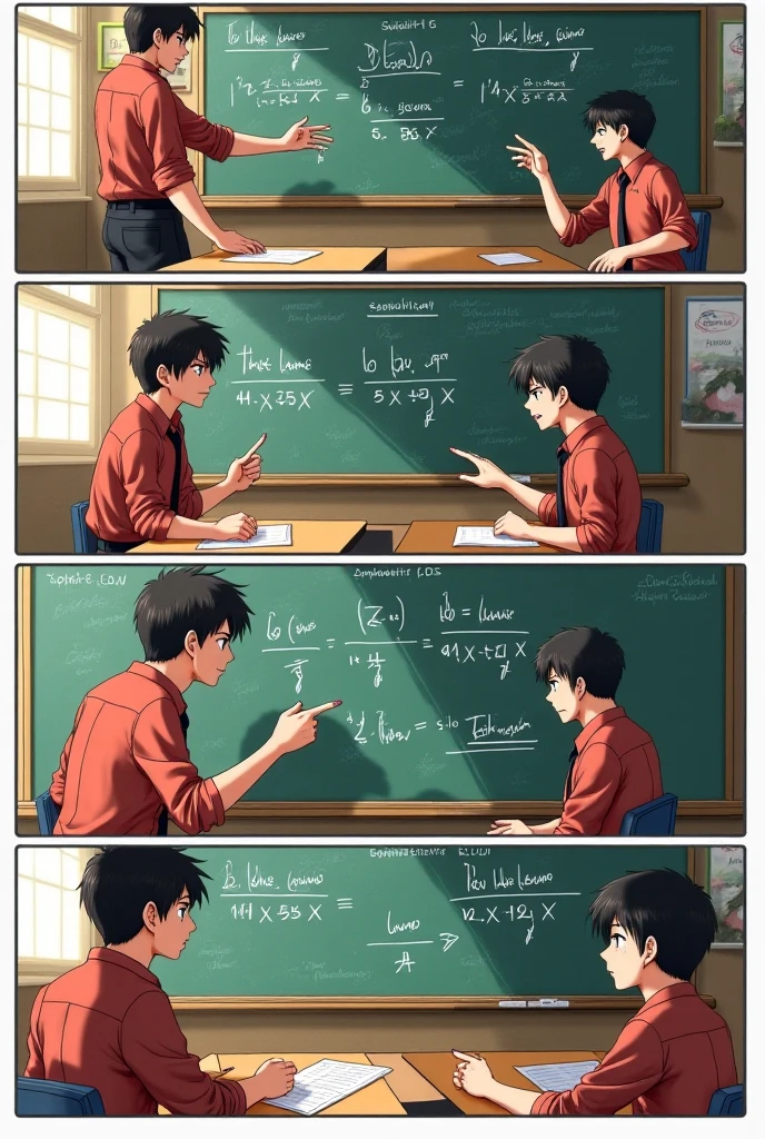 Create a comic where Eren Yeager and Satoru Gojo do a mathematical ...
