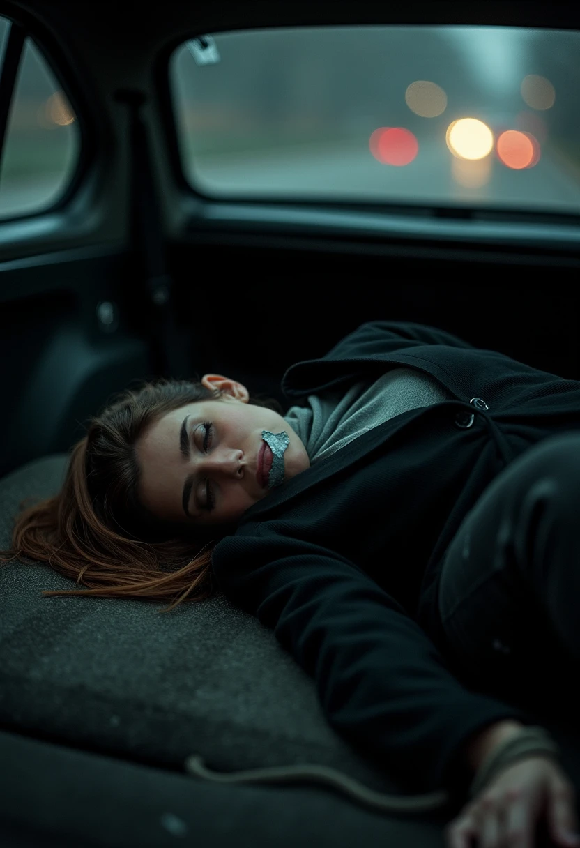 The image captures a suffocating close-up inside the dark, confined ...