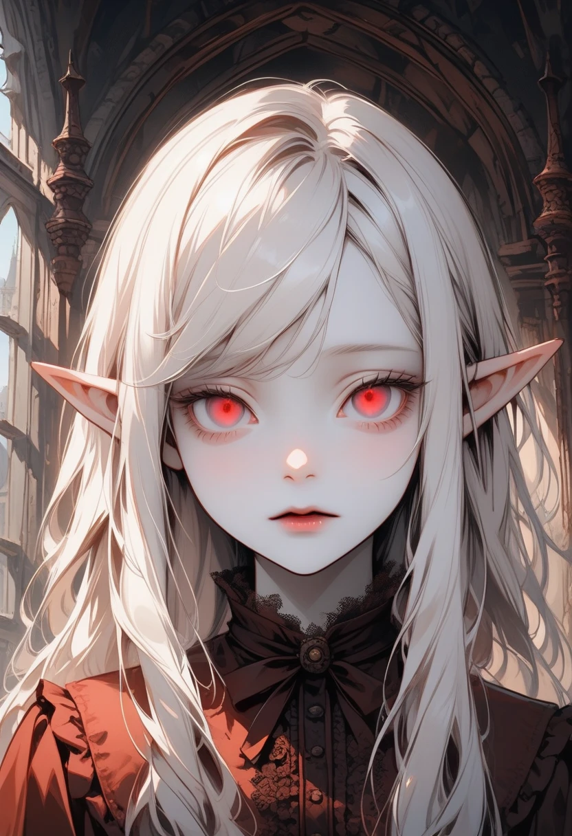 Solo, female, closeup, pale white skin, elf girl, long hair, swept ...
