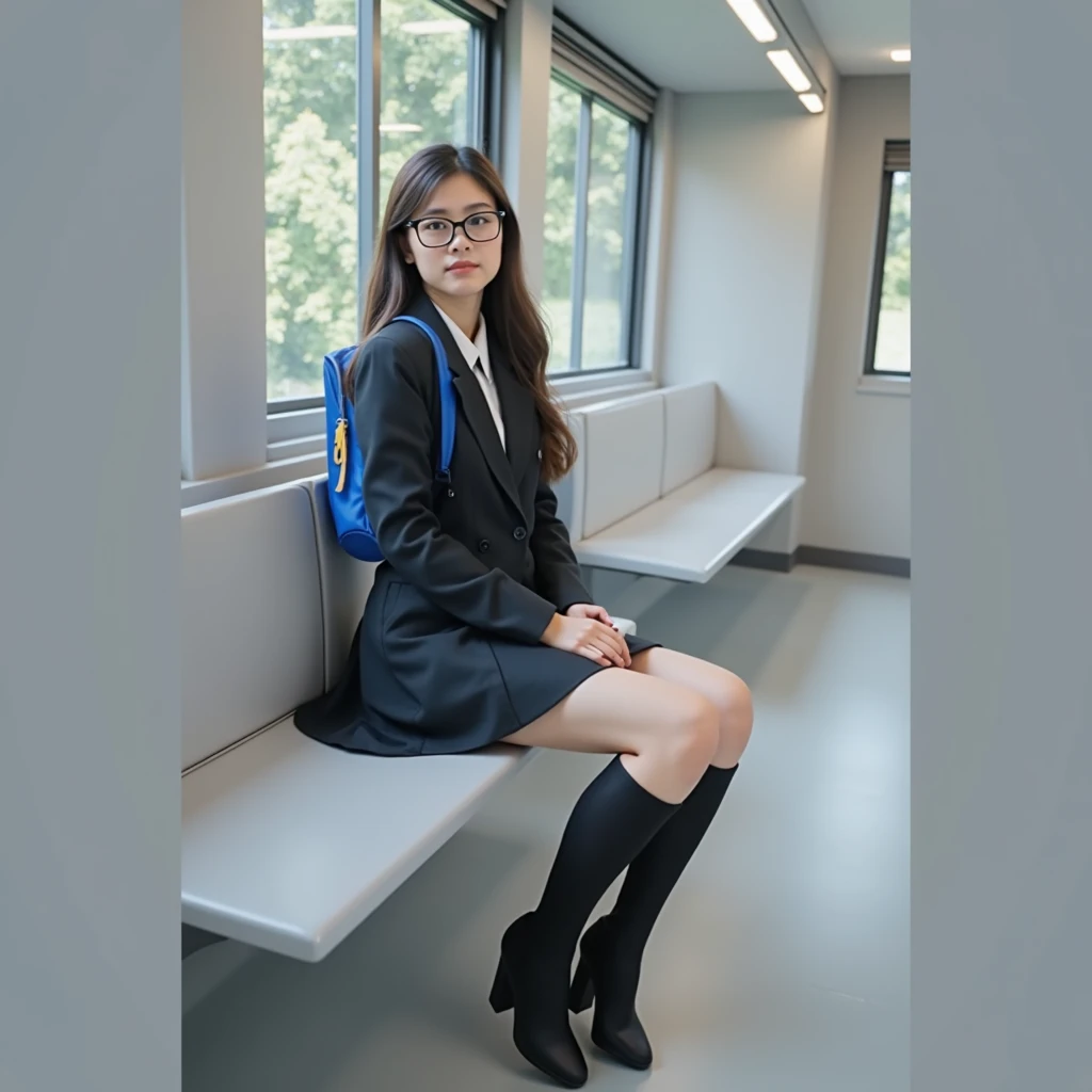 Nerd eyeglasses holding a blue backpack - SeaArt AI