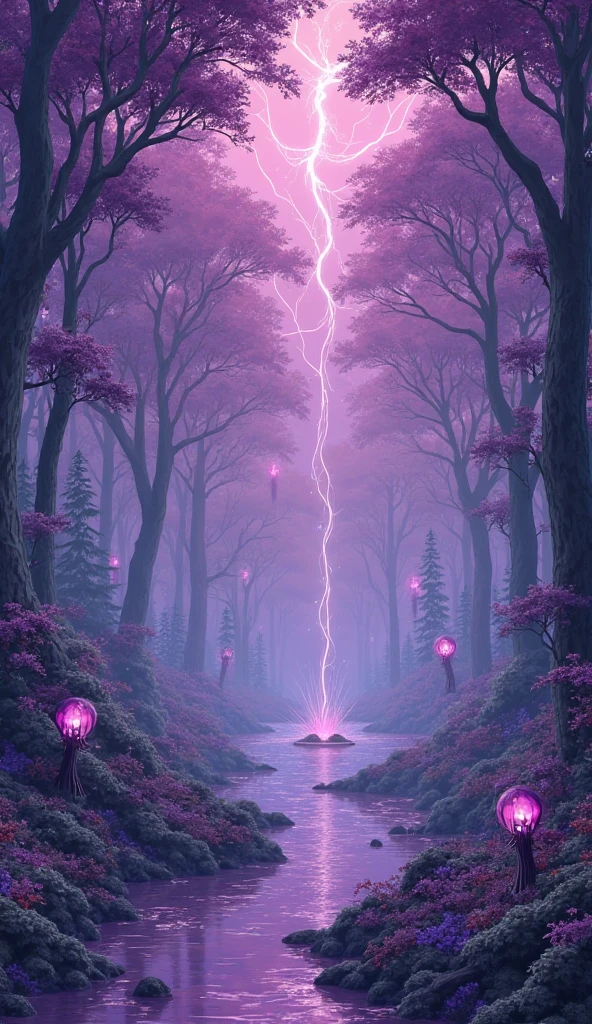 generates an image of a violet world with strange things and that it is ...