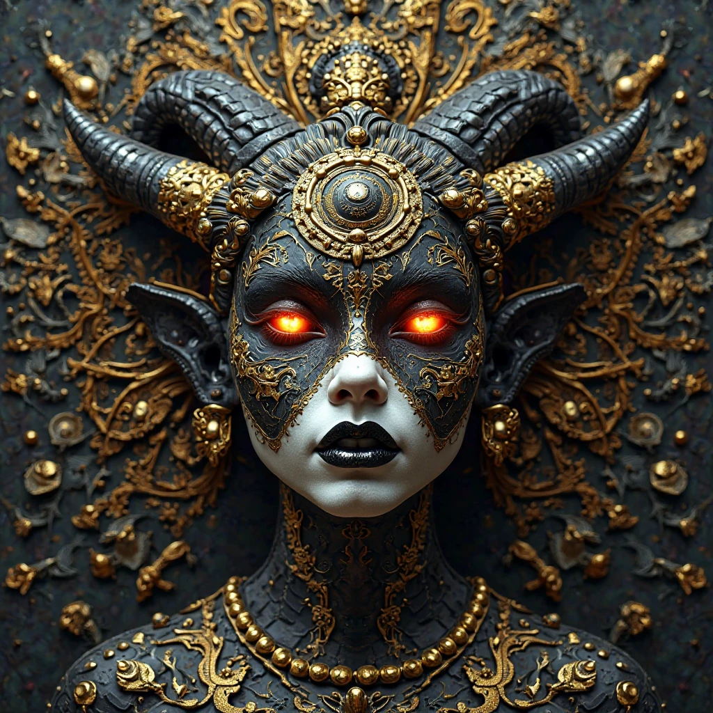 Buffoon black and gold and silver and white vampire monster - SeaArt AI