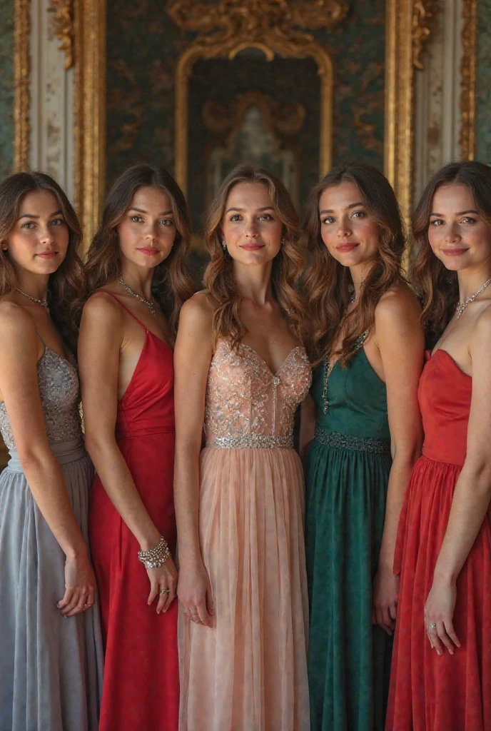 Group photo of girls in evening dresses Group photo of girls in evening ...