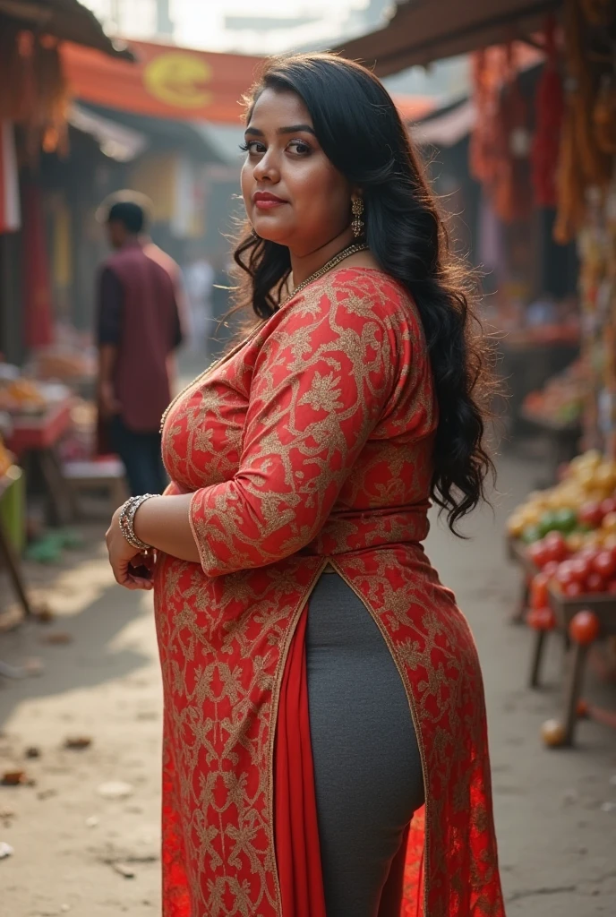 Beautiful big and chubby Indian woman with kurti, legging, churidar ...