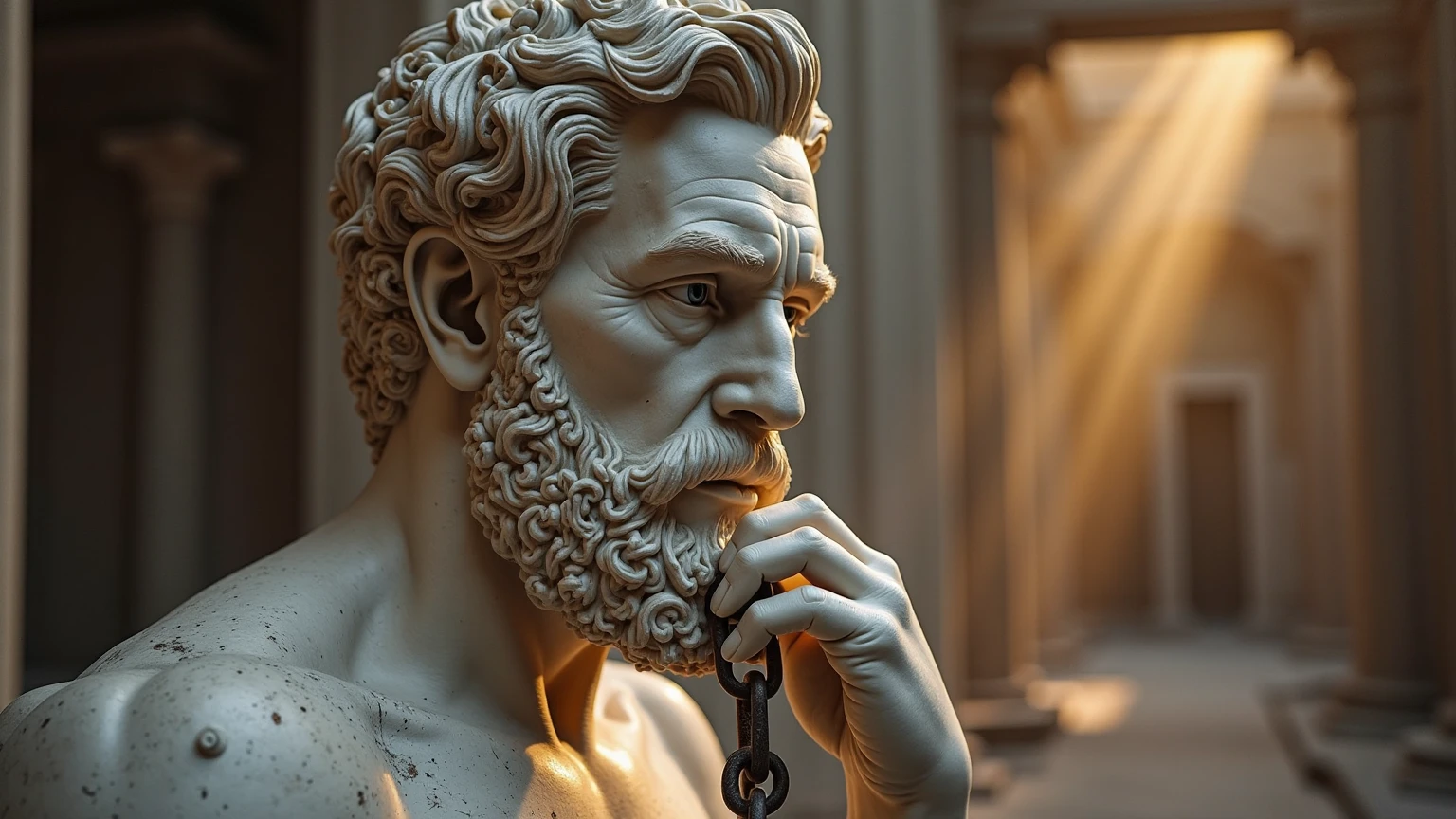"The Philosopher’s Trial" – A massive marble of a stoic thinker - SeaArt AI