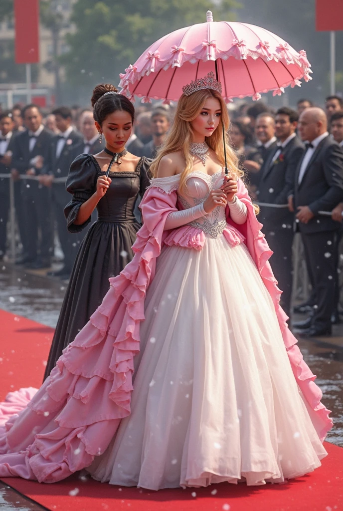 Realistic photo two girls. one is princess and the second one is her ...