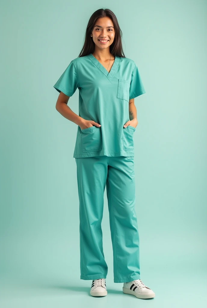 A young podiatrist with Latin Peruvian features is standing and posing ...