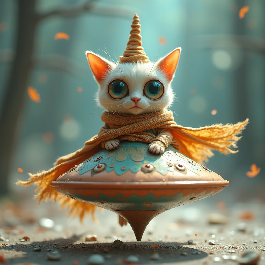 Spinning top wearing a cape and with bulging eyes - SeaArt AI