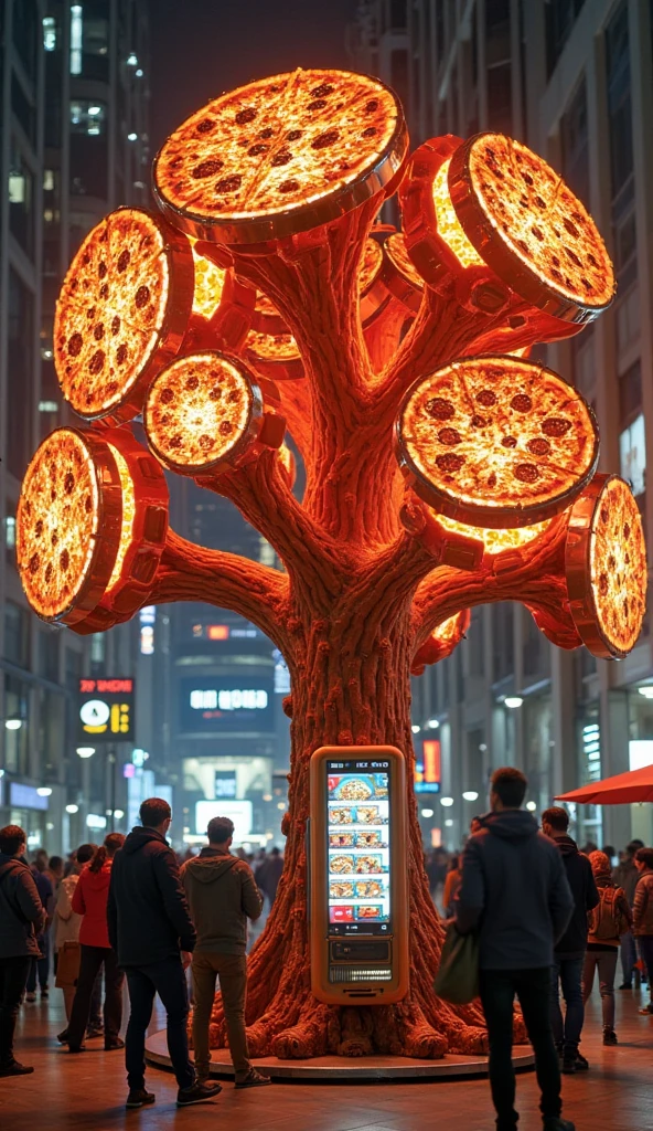 A futuristic pizza vending tree – A high-tech pizza tree with glowing ...