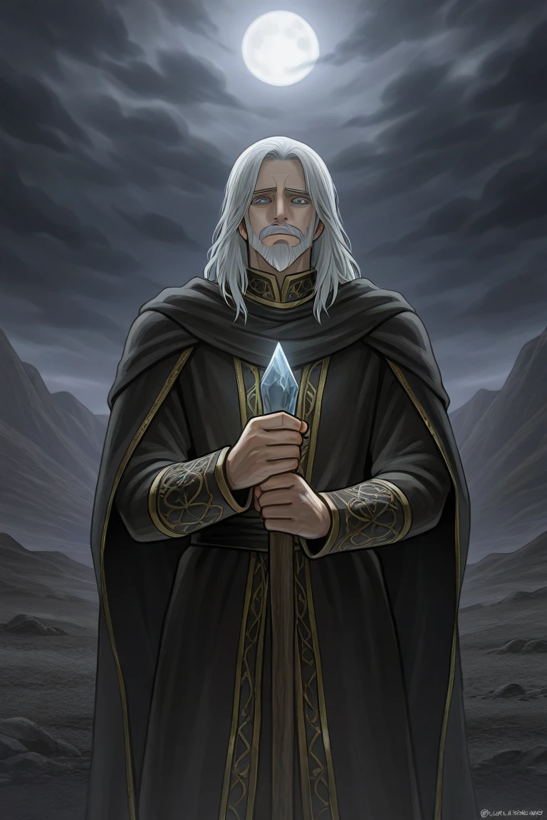 A dark scene set in the time of the Bible, depicting Cain with a white ...