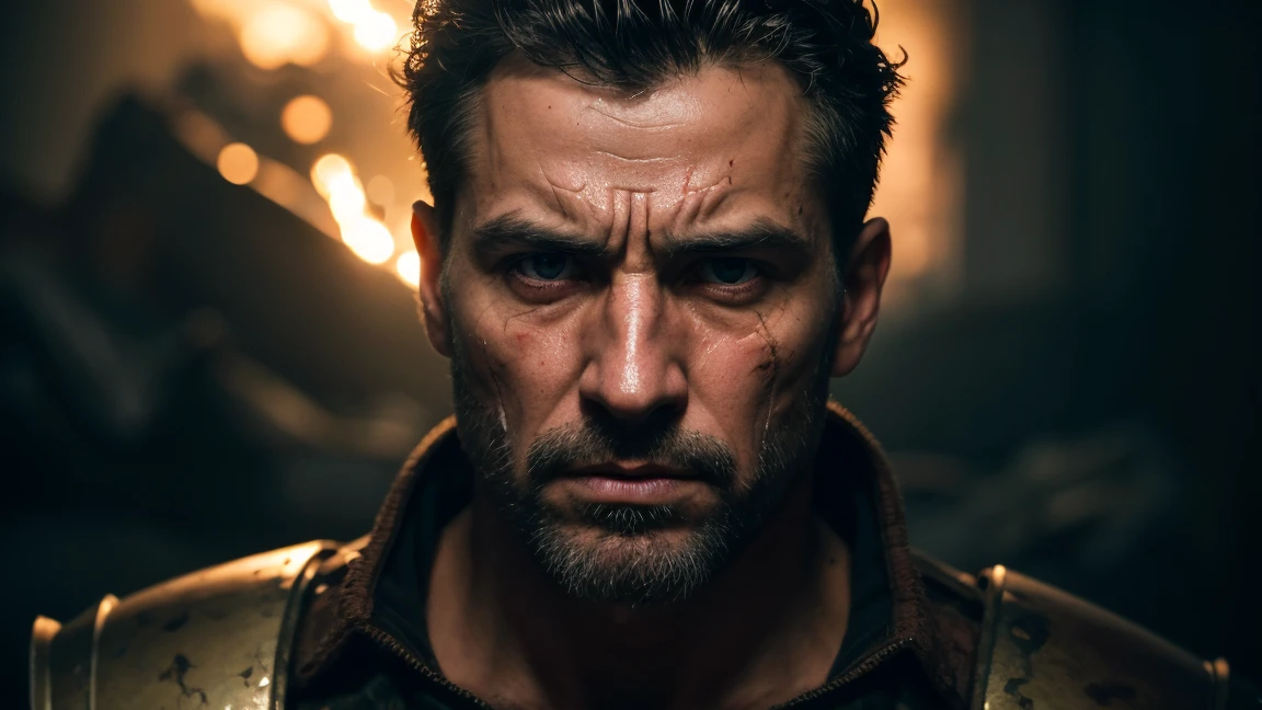 "Ultra-realistic close-up portrait of a legendary stoic warrior - SeaArt AI