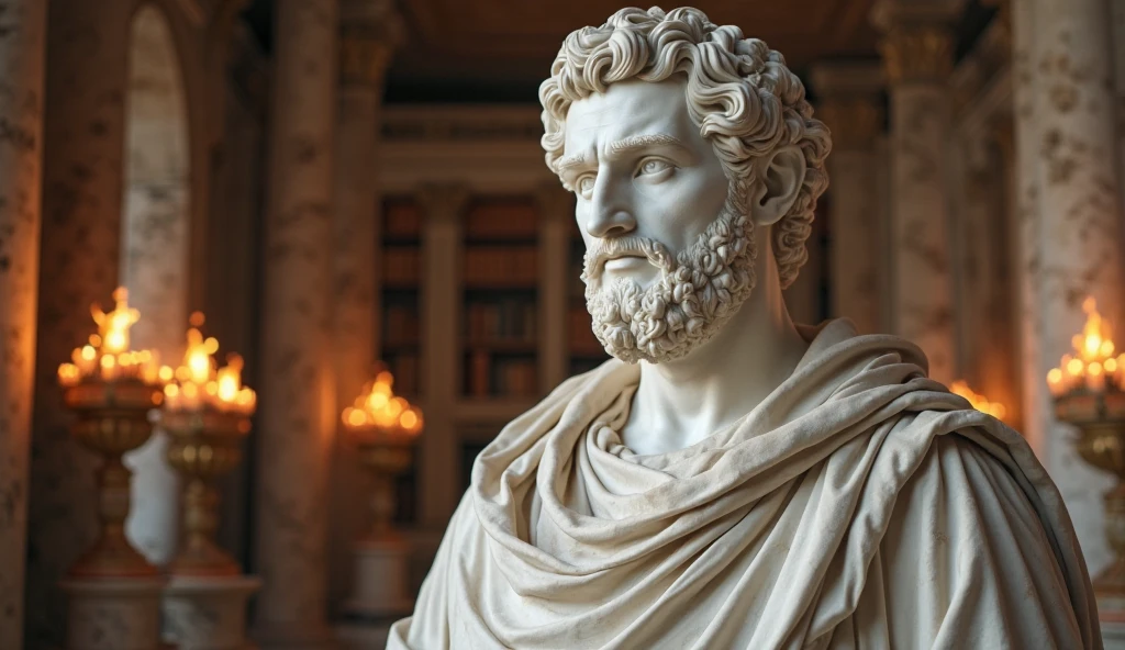 A majestic white marble statue of Seneca, the Stoic philosopher - SeaArt AI