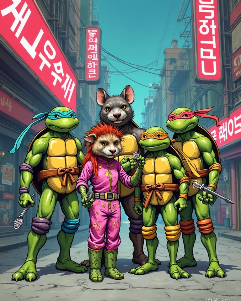 The age Mutant Ninja Turtles as South Korean bootleg versions - SeaArt AI
