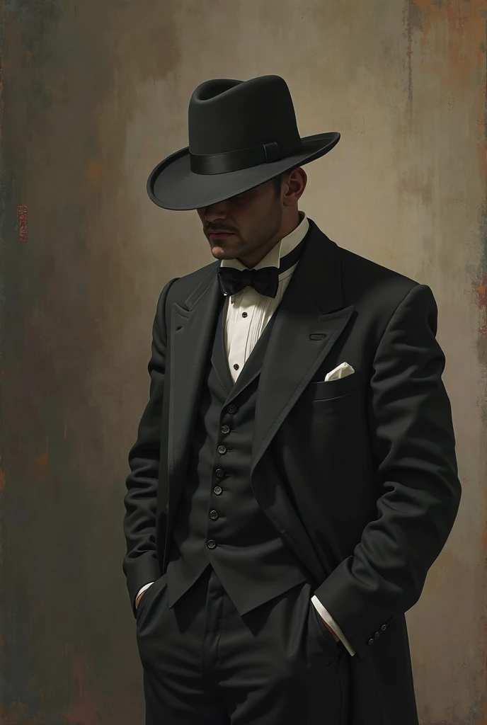 Poet man in an elegant suit who can't see his face through his hat ...