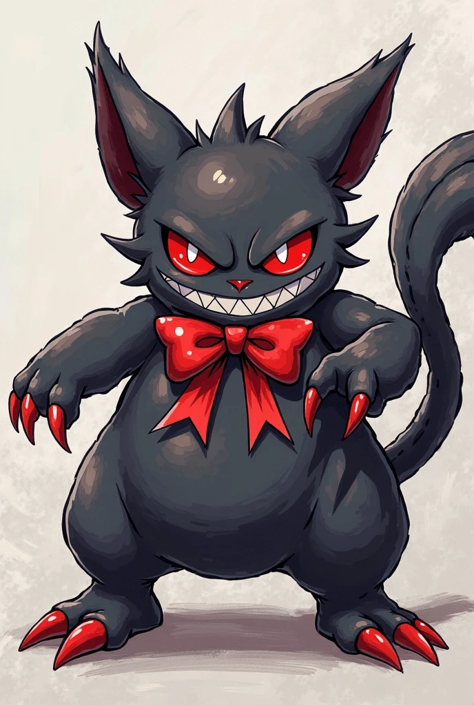 A close up of a drawing of a pokemon with a red bow, zorua pokemon ...