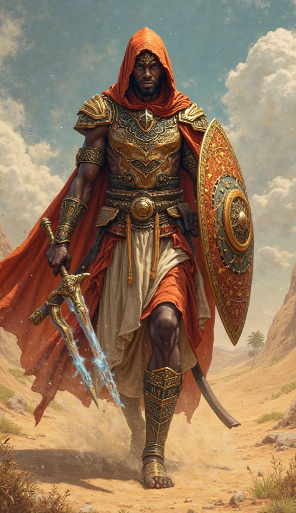 Illustrate an African–Egyptian paladin inspired by modern gaming ...