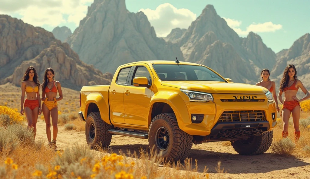 2025 Caterpillar Pickup In Color Yellow With Beautiful Girls Front