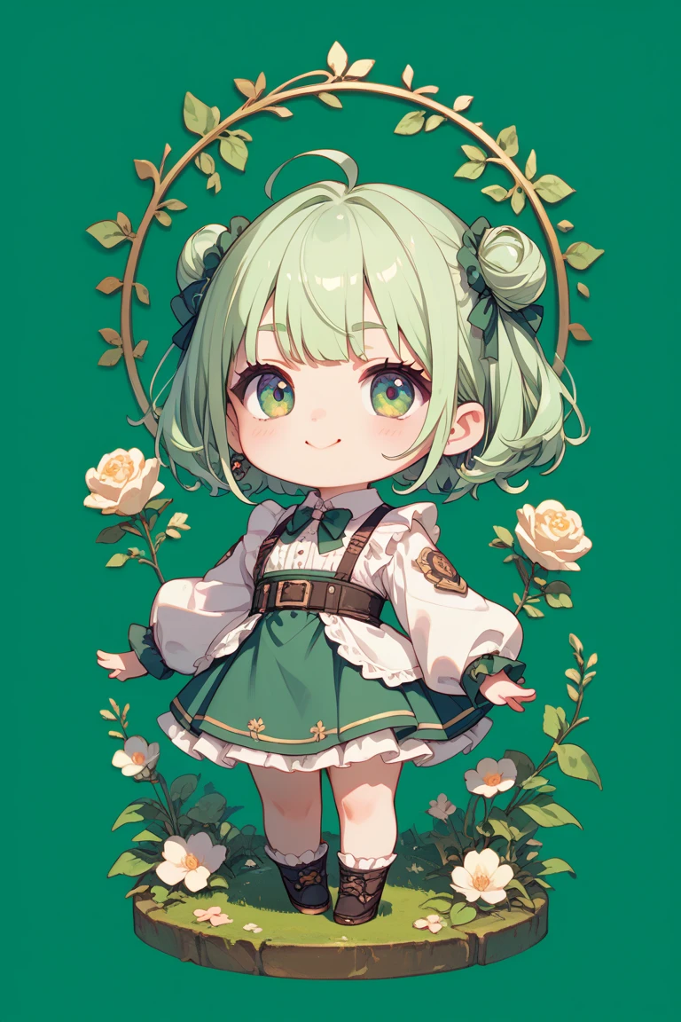 1girl,chibi,full body,green background - SeaArt AI
