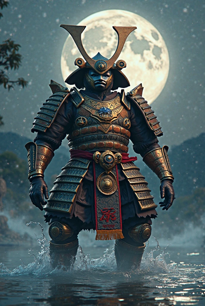 A powerful kappa leader, wearing ornate samurai armor, standing in a ...