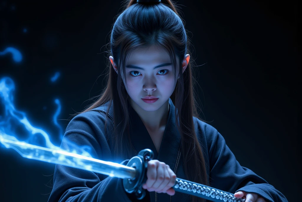 The figure of a young samurai wielding a katana that seems to be ...