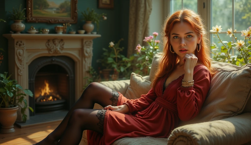 girl 25 years old, she has big , green eyes and long red hair in a ...