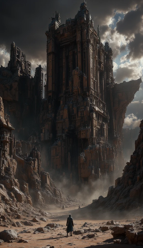 Desert background, abandoned ruined city, mantarayas, detailed ...