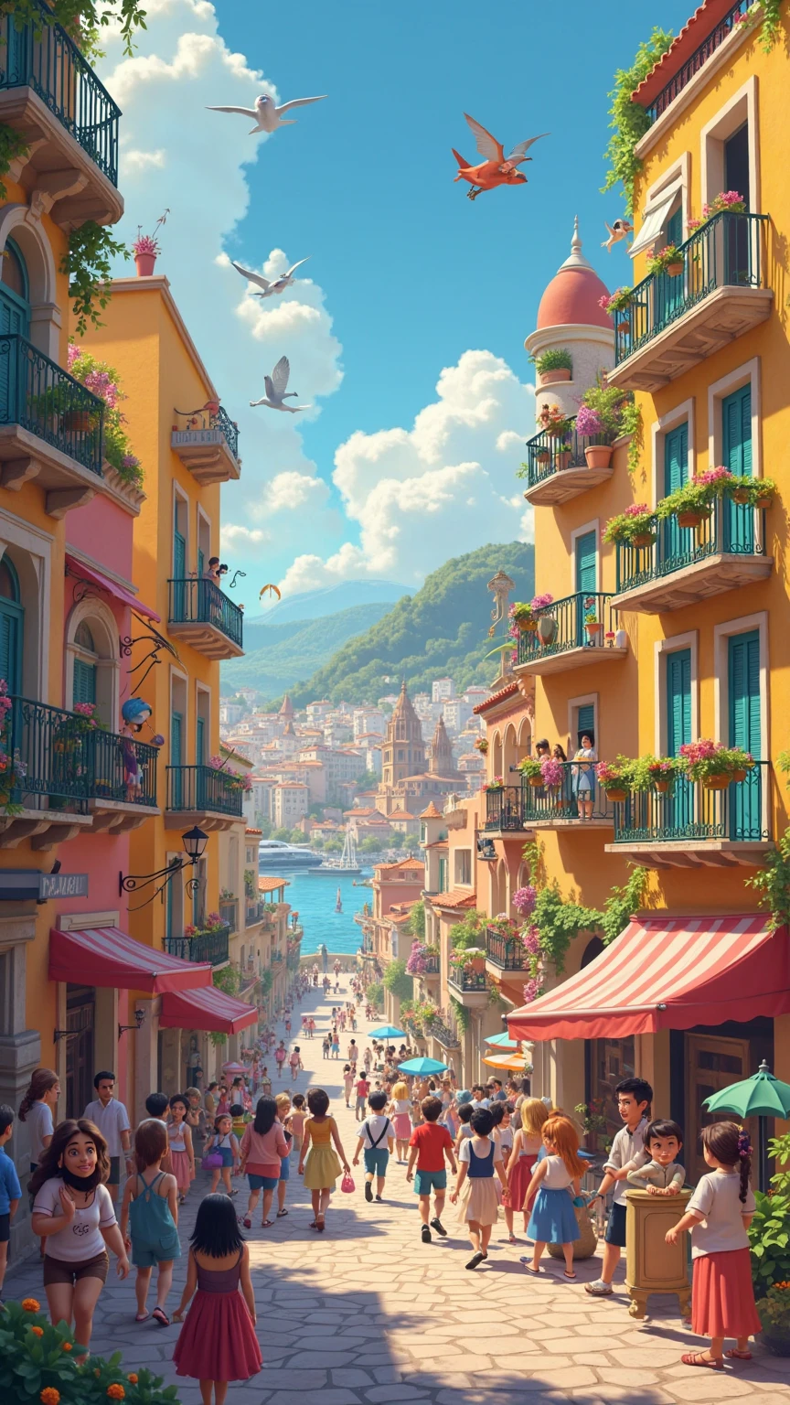 Create me a very funny illustration of naples in disney style - SeaArt AI
