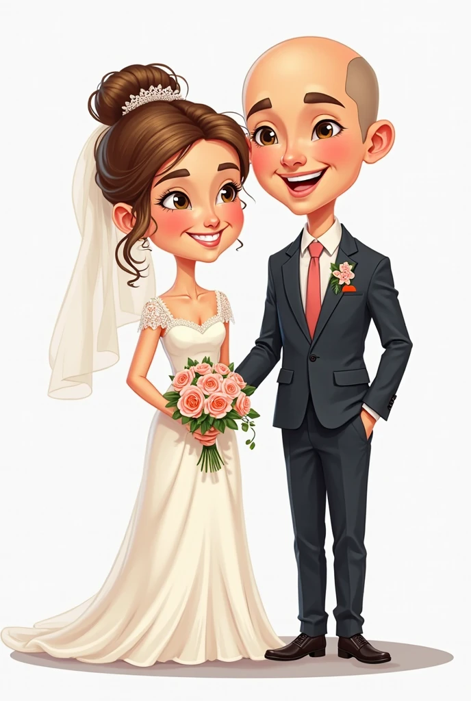 Cartoon of bride and bald and without a beard groom without background ...