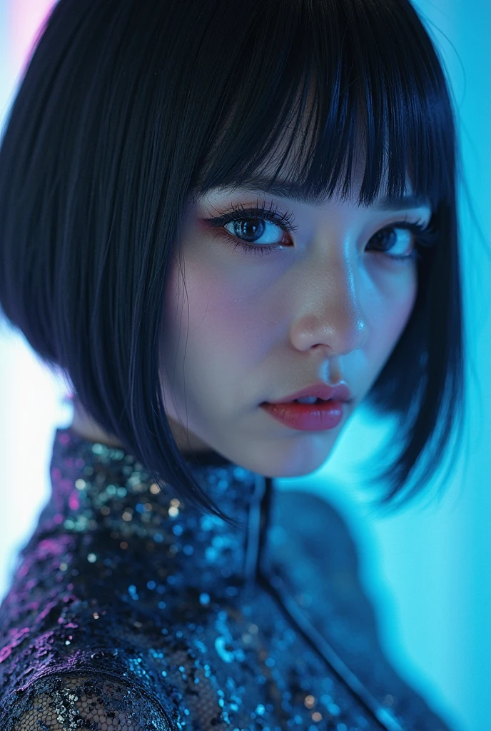 A close-up, ultra-high-definition shot of a woman with porcelain ...